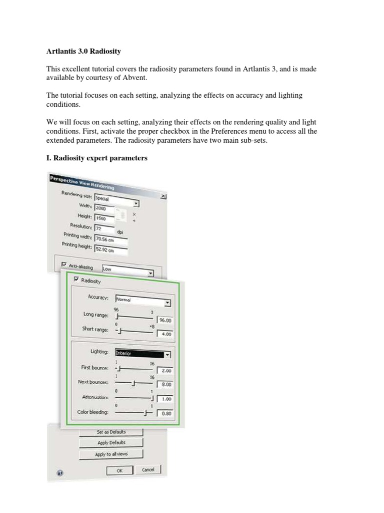 Artlantis 3 Radiosity Tutorial | PDF | Rendering (Computer Graphics) | Mean