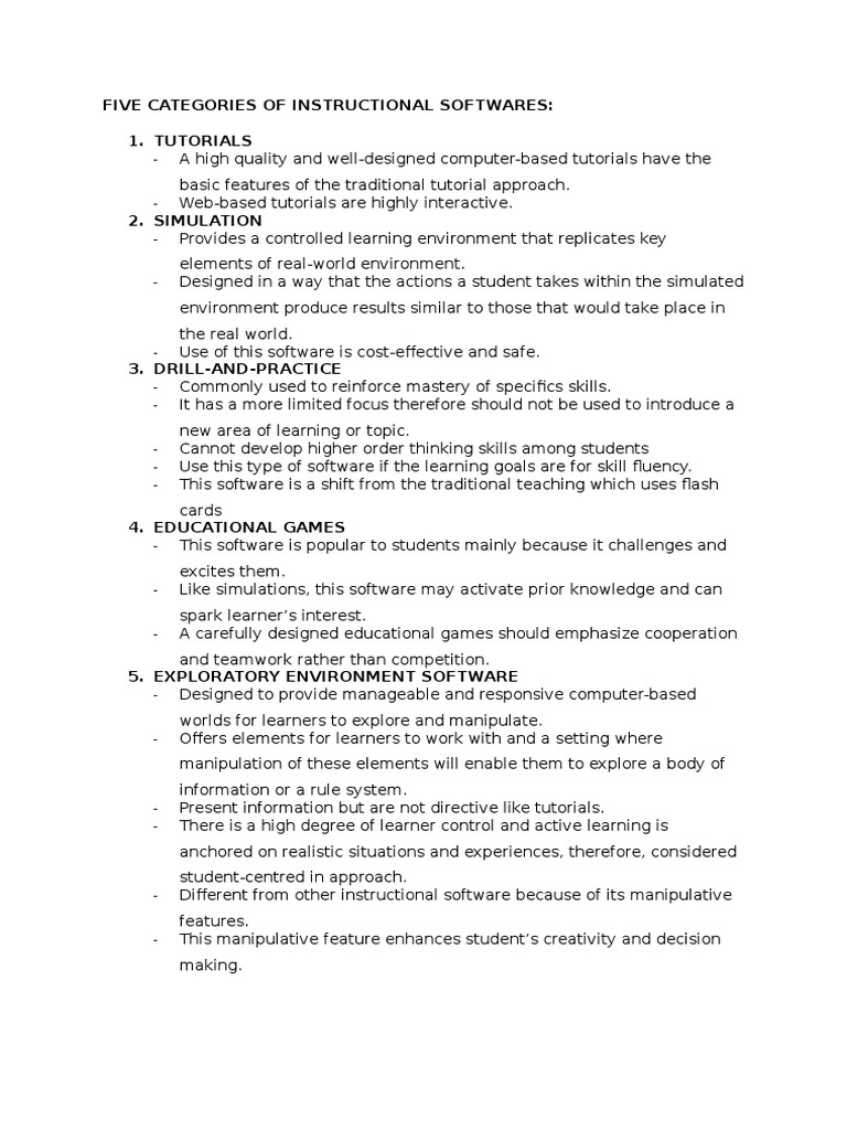 Types of Instructional Software Explained | PDF