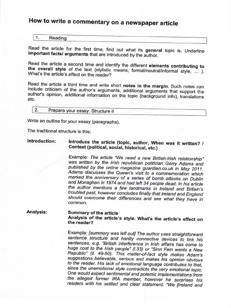How To Write A Comment On A Newspaper Article PDF | PDF