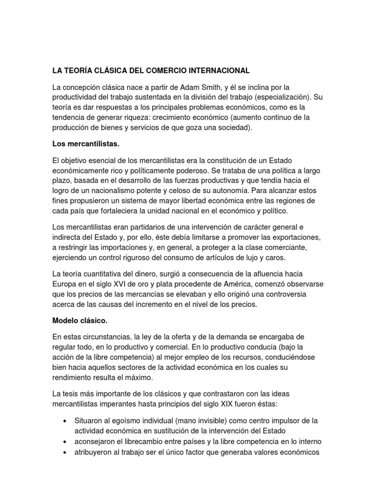 Teoria Clasica Del Comercio Inter | PDF | Mercantilismo | Comercio