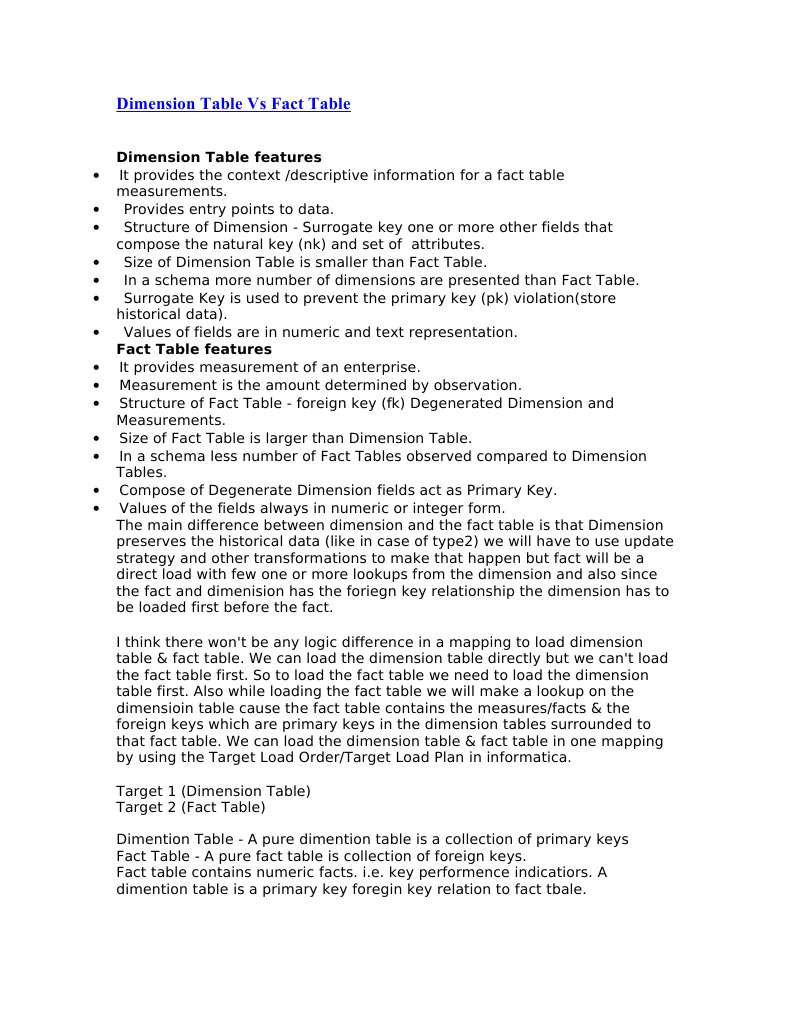 Dimension Table Vs Fact Table | PDF | Scientific Modeling | Areas Of ...