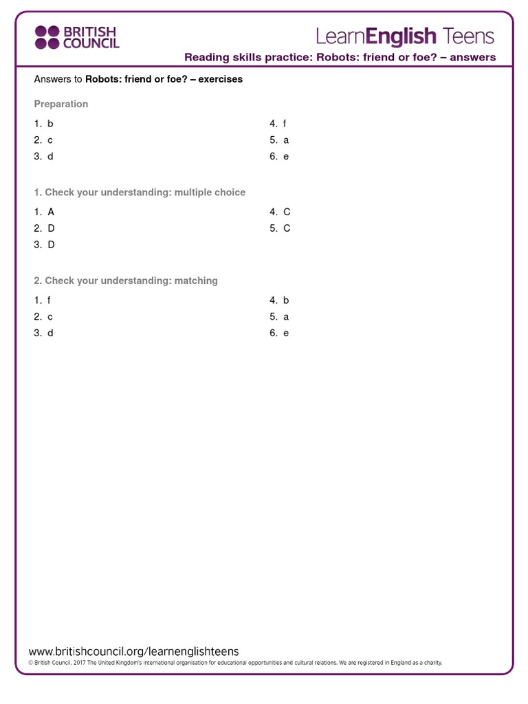Robots Friend or Foe - Answers | PDF | Teaching Methods & Materials | Computers