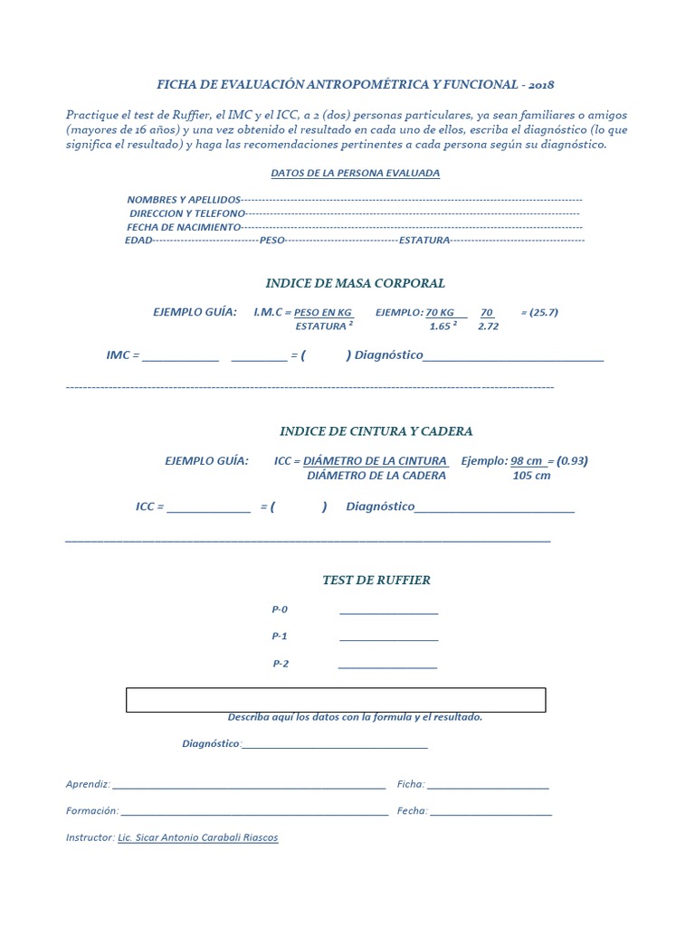 4 Ficha Antropométrica Ruffier Imc Icc | PDF | Tamaño humano | Índice de masa corporal