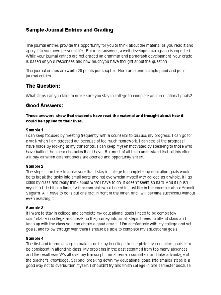 Sample Journal Entries Grading | PDF | Motivation | Motivational