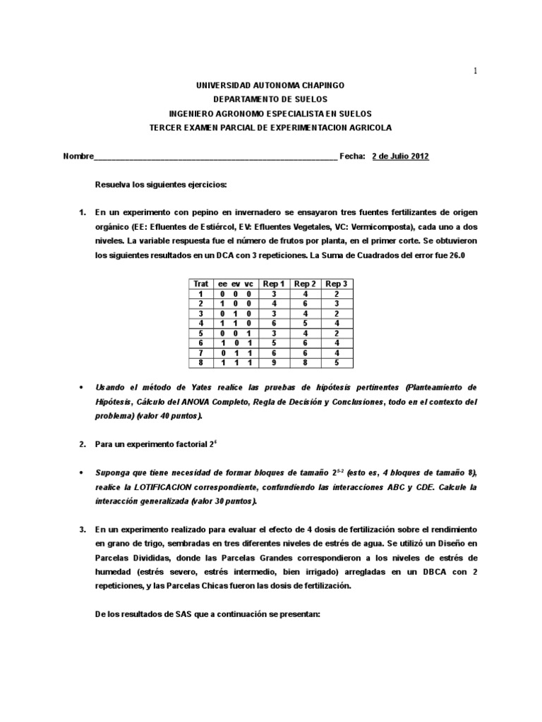 Diseño Experimental en Parcelas Divididas | PDF | Enseñanza de ...