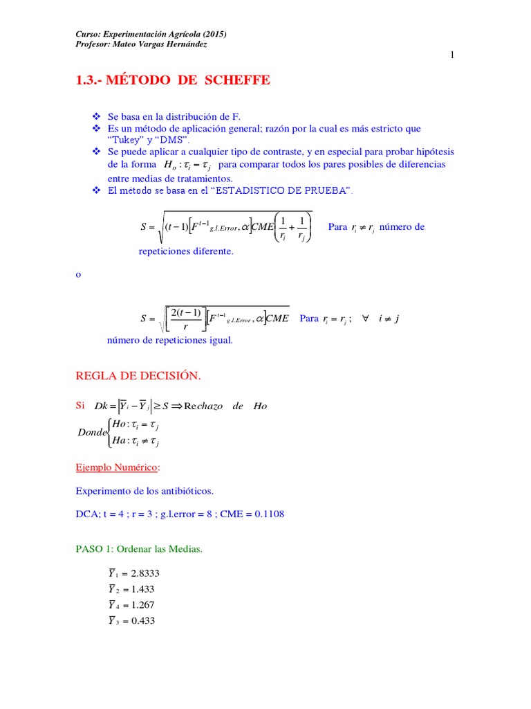 1.3.-Método De Scheffe: r r CME F t S | Análisis de variación | Errores tipo I y tipo Ii