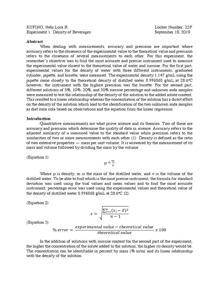 Beverage Density Experiment | PDF | Density | Measurement