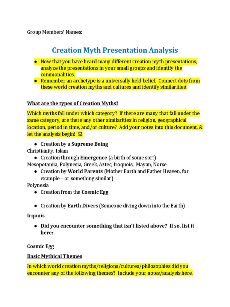 Creation Myth Presentation Analysis: What Are The Types of Creation ...