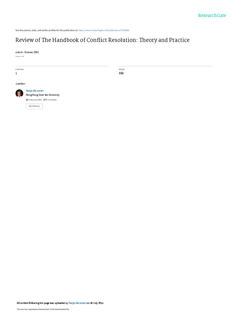 Review of The Handbook of Conflict Resolution Theo | PDF | Alternative ...