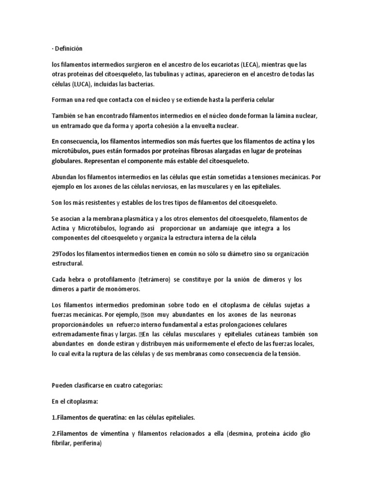 Estructura y función de filamentos intermedios | PDF | Nucleo celular ...