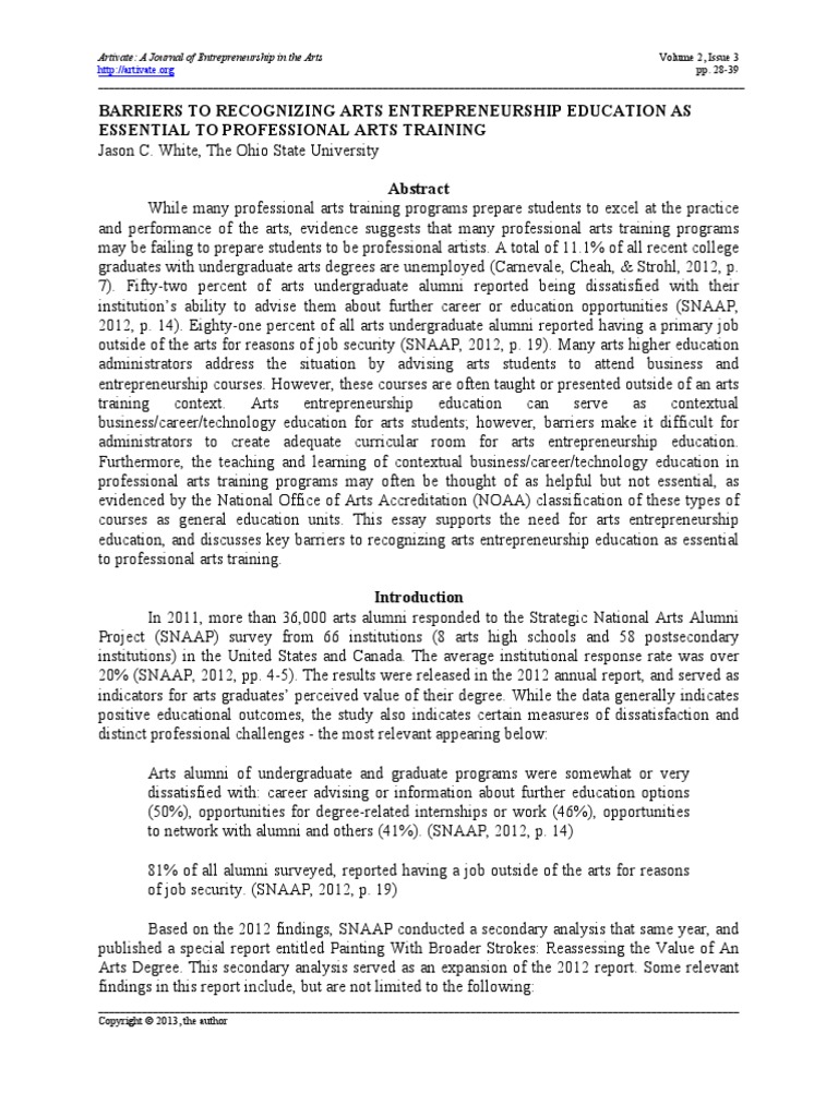 Barriers To Recognizing Arts Entrepreneu PDF | PDF | Curriculum | Entrepreneurship