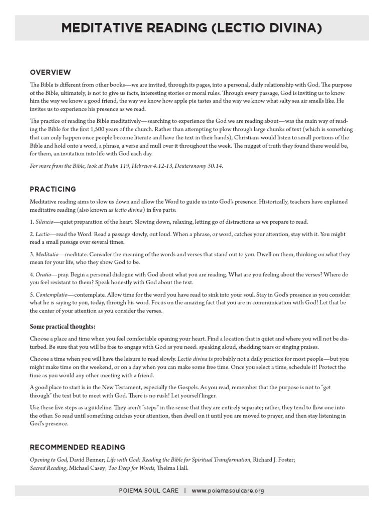 Meditative Reading (Lectio Divina) : Some Practical Thoughts | PDF ...