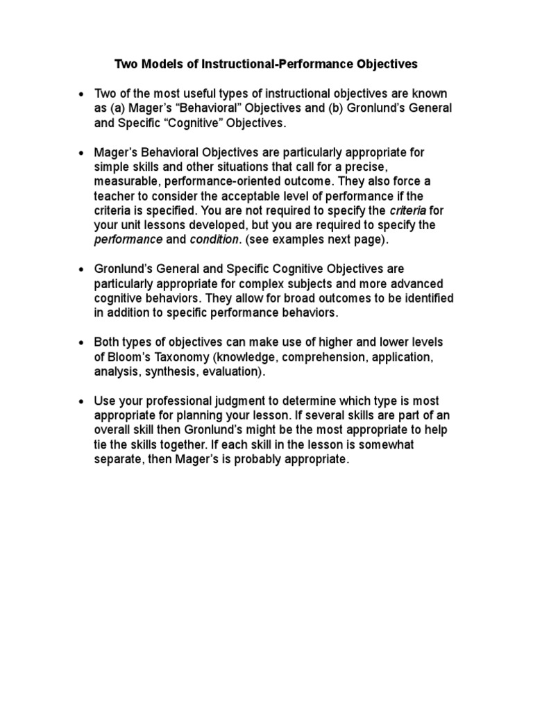 Two Models of Objectives | PDF | Area | Multiplication