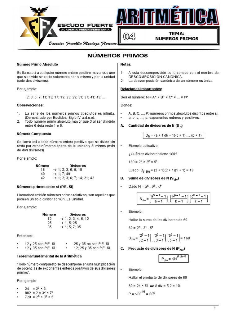Numeros Primos | PDF | Número primo | Multiplicación