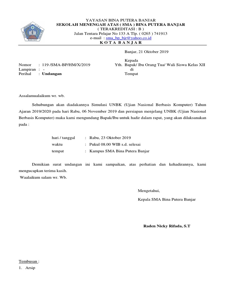 Contoh Undangan Rapat | PDF