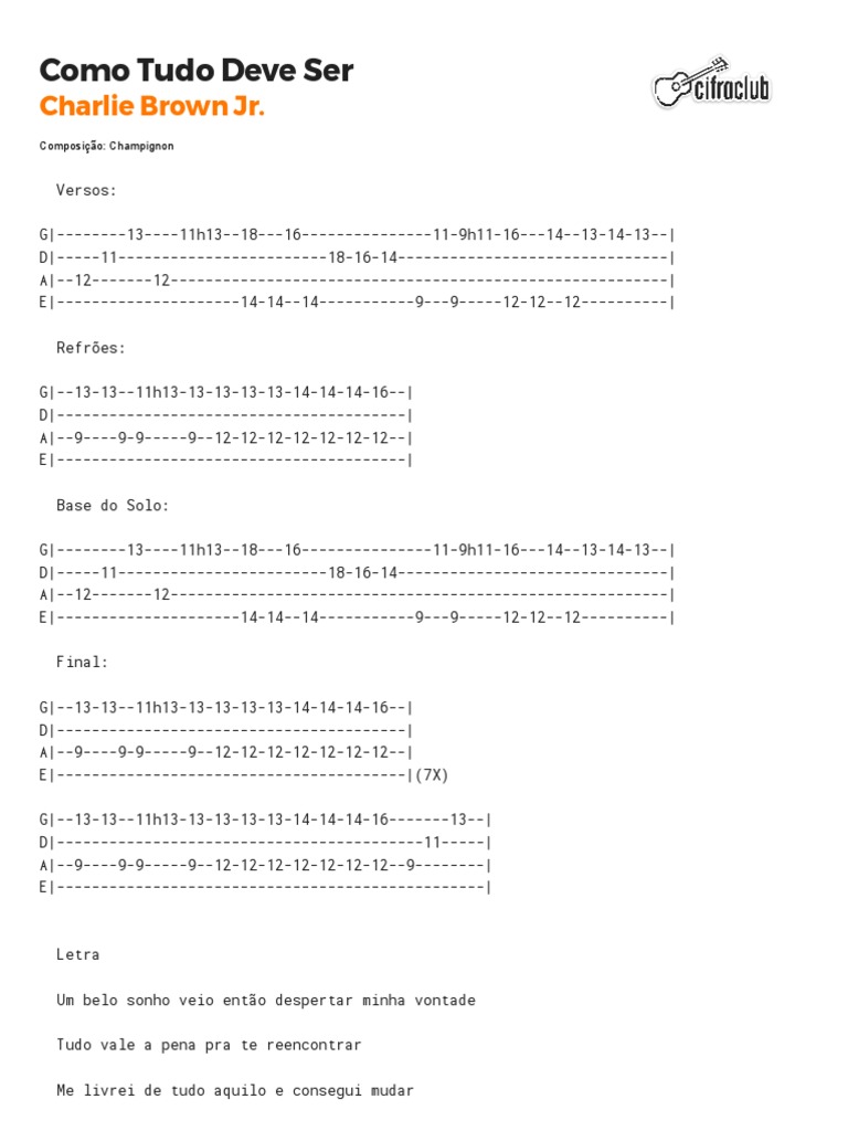 Cifra Club - Charlie Brown Jr. - Como Tudo Deve Ser | PDF