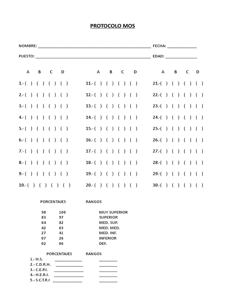 Test de Moss - Protocolo | PDF