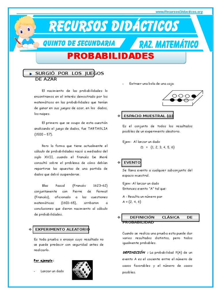 Ejercicios de Probabilidades Para Quinto de Secundaria | Aleatoriedad ...