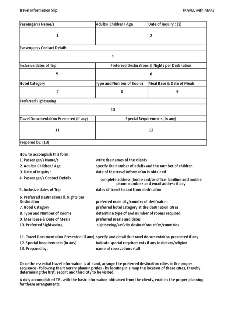 Travel Information Slip | PDF | Tourism | Fee