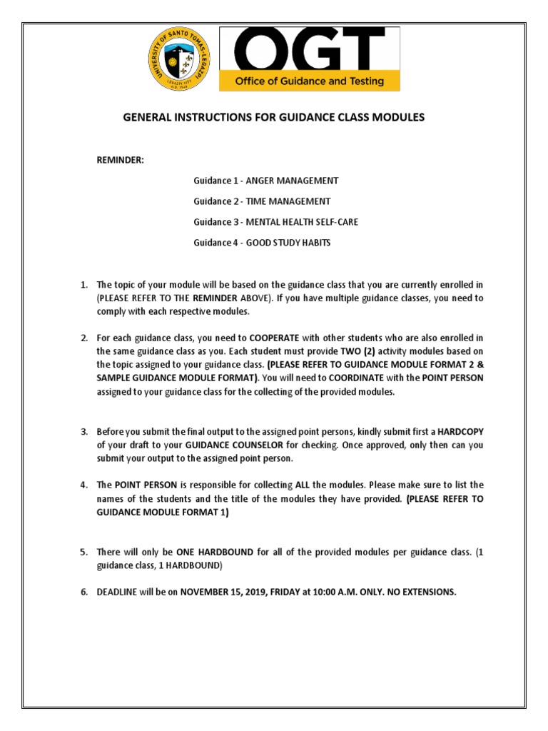 Guidance Class Module Instructions | PDF | Career & Growth