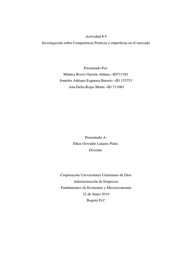 Activida 9 | PDF | Competencia perfecta | Oferta (economía)
