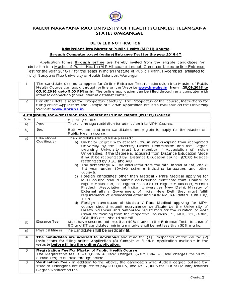 Kaloji Narayana Rao Univesity of Health Sciences: Telangana State ...