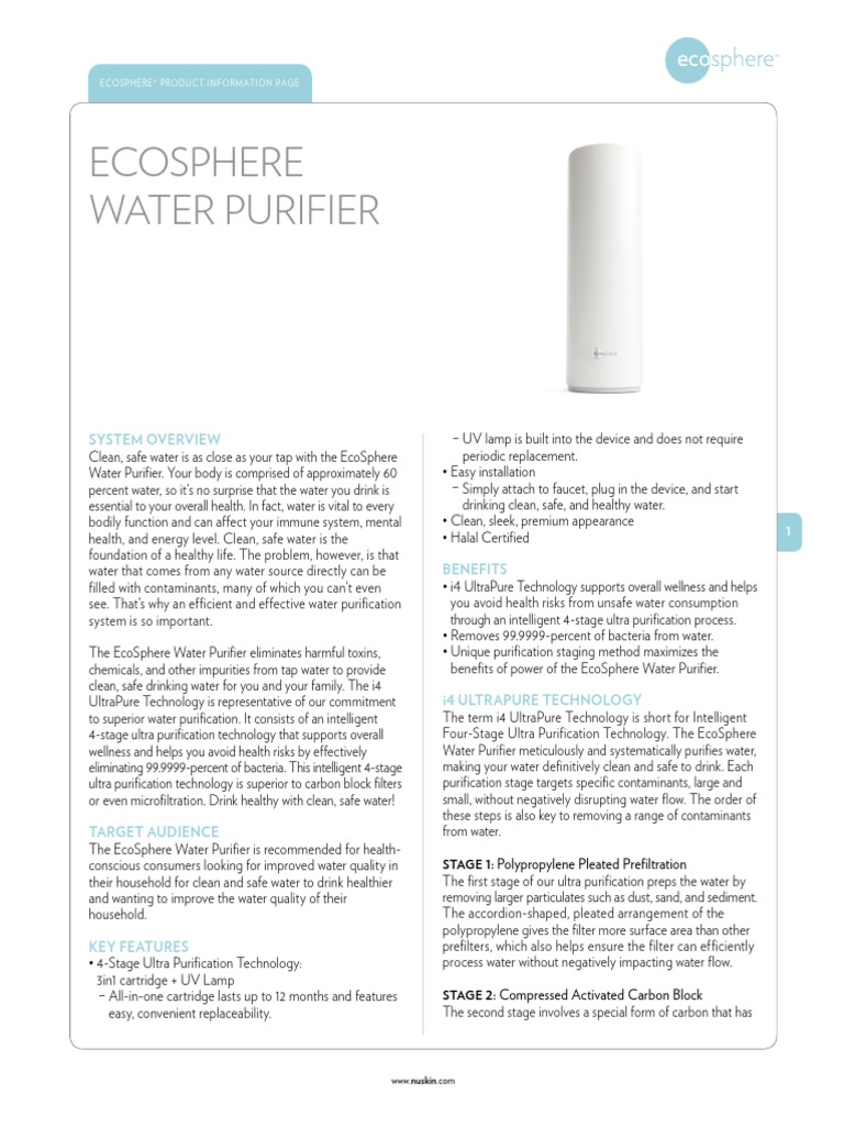 EcoSphere Water Purifier PIP 1 | PDF | Water Purification | Water