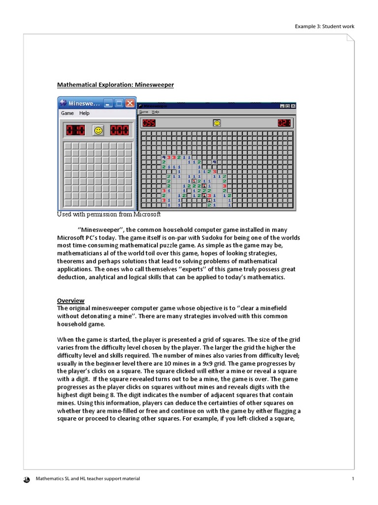 Mathematical Exploration: Minesweeper: Example 3: Student Work | PDF ...