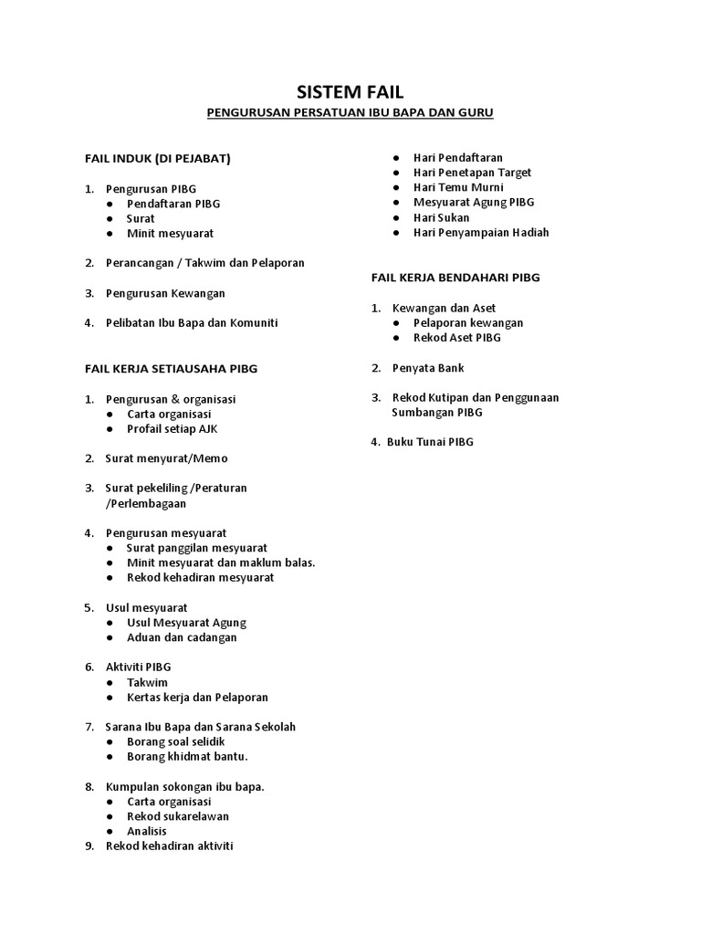 Sistem Fail PIBG | PDF