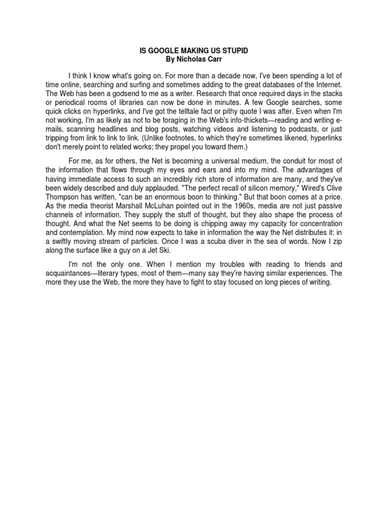 Is Google Making Us Stupid | PDF