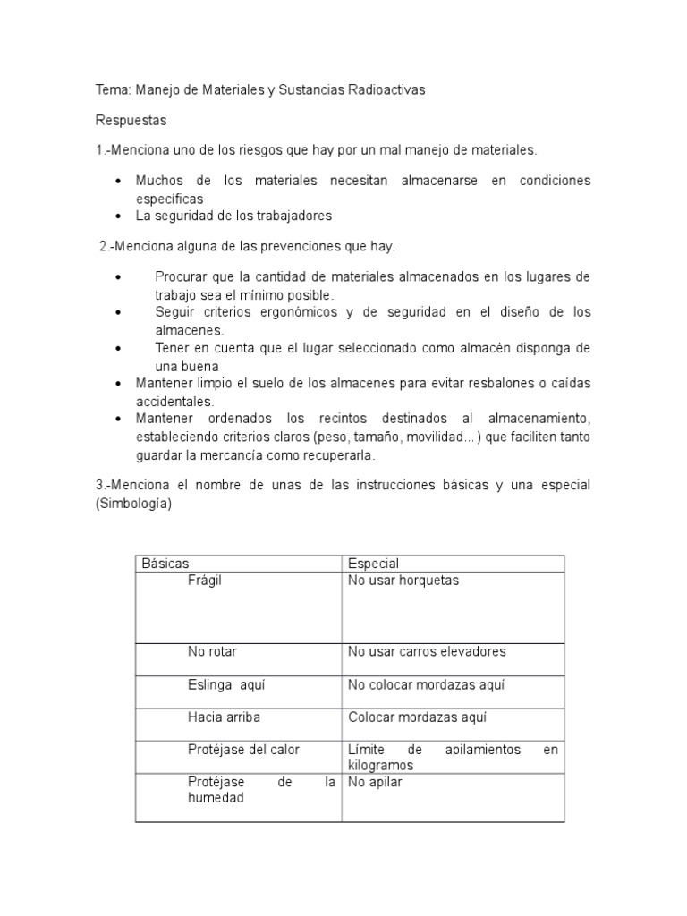 Manejo de Materiales y Sustancias Preguntas y Sopa de Letras | PDF ...