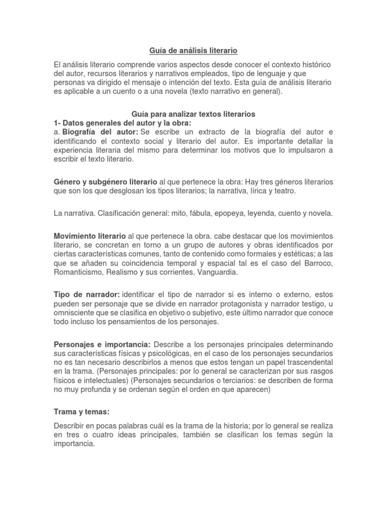 Guía para Análisis Literario | PDF | Narrativa | Narración