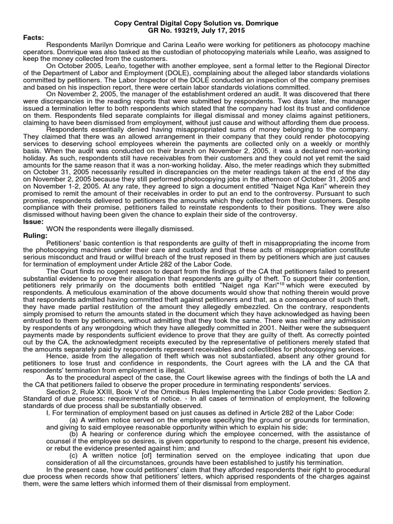 Copy Central Digital Copy Solution vs. Domrique Digest | PDF ...