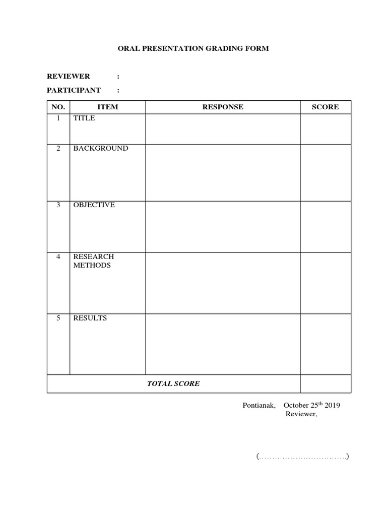 Oral Presentation Grading Form