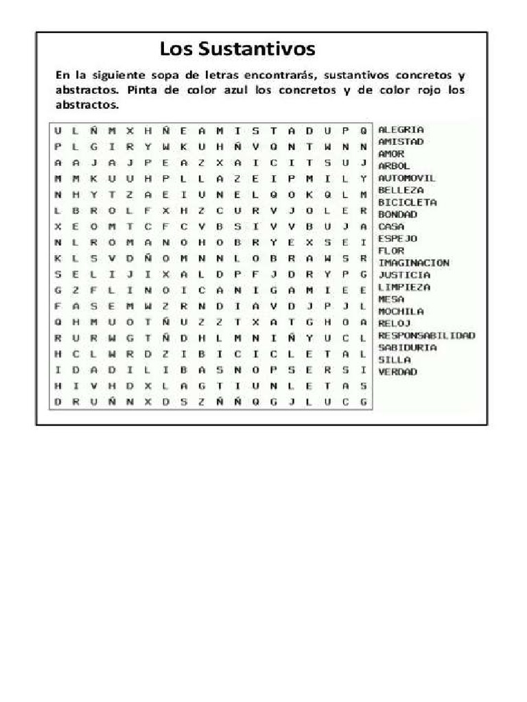 Sopa de Letras Sustantivos | PDF