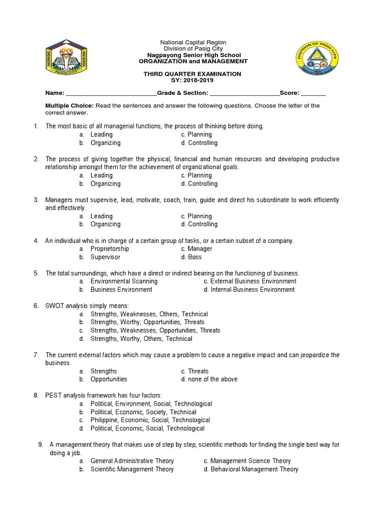 Org MNGT 3rd Exam | PDF | Goal | Strategic Planning Org MNGT 3rd Exam | PDF | Goal | Strategic Planning