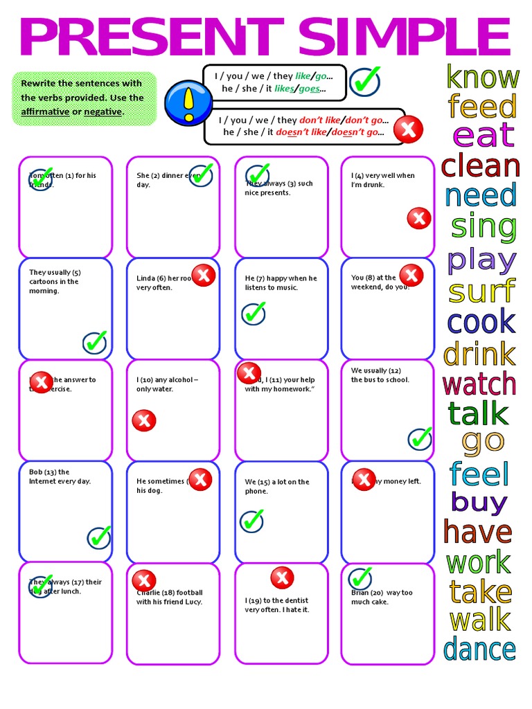 Present Simple Affirmative Negative Grammar Drills Information Gap ...