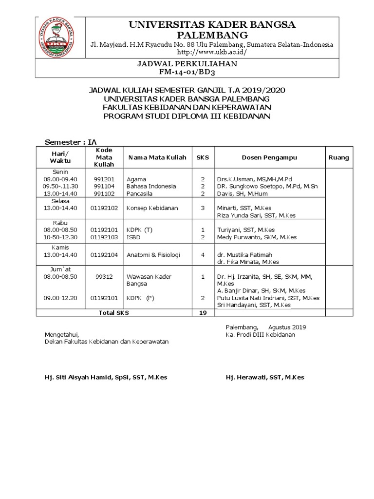 Contoh Jadwal Kuliah | PDF