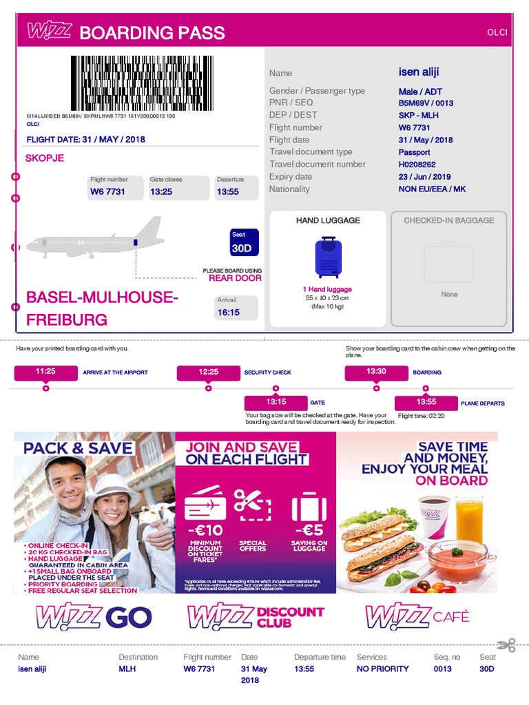 Boarding Pass for Flight W6 7731 | PDF | Baggage | Aviation Safety