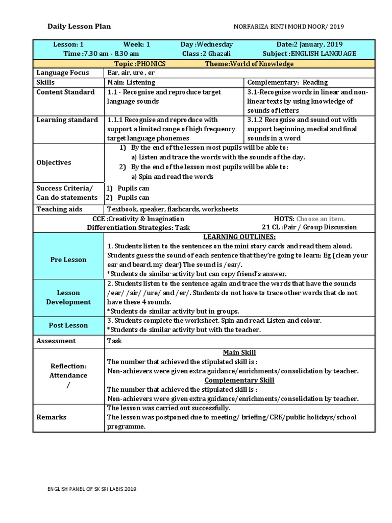 Lesson Plan RPH | PDF | Lesson Plan | Phonics