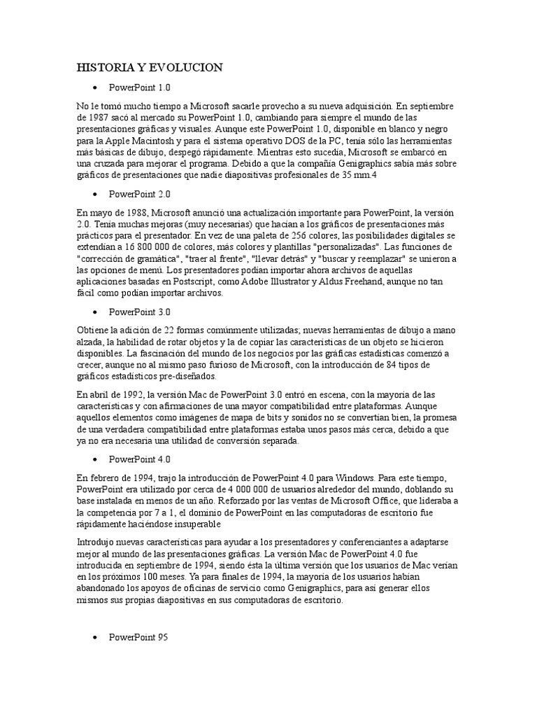 Historia , Evoluciòn y Partes de PowerPoint | PDF | Microsoft ...