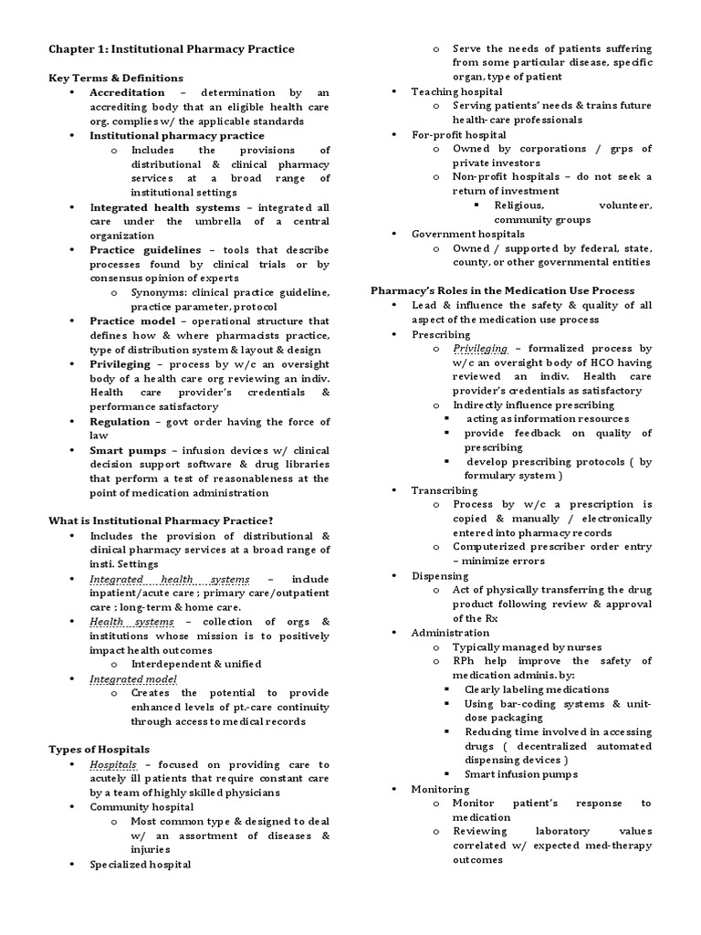 Chapter 1 Institutional Pharmacy Practice | PDF | Pharmacy | Medical Prescription