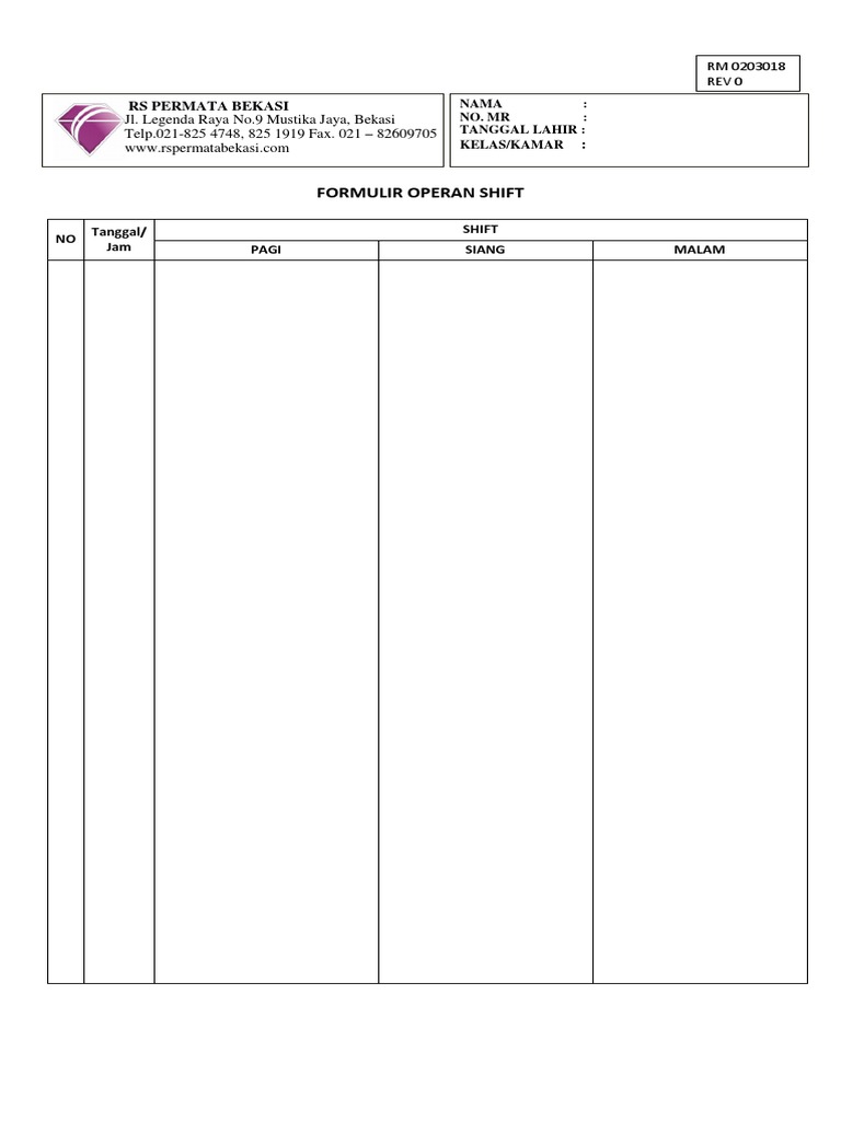 FORM Hand Over Perawat | PDF