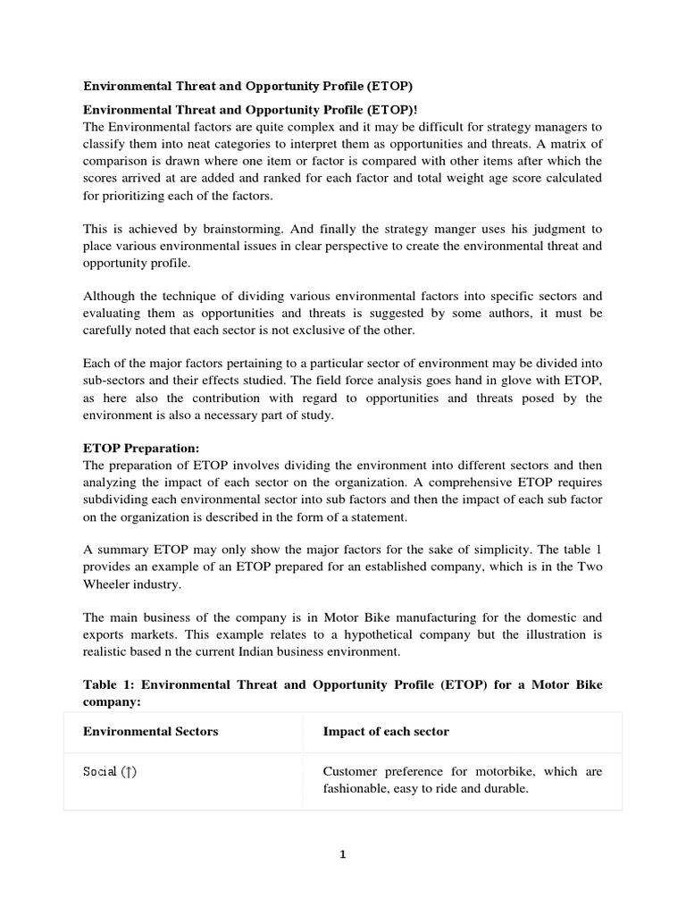 Etop and Swot Analysis | PDF | Swot Analysis | Strategic Management