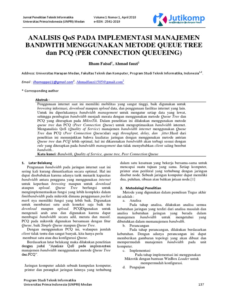 Analisis Qos Pada Implementasi Manajemen Bandwith Menggunakan Metode Queue Tree Dan PCQ (Per ...