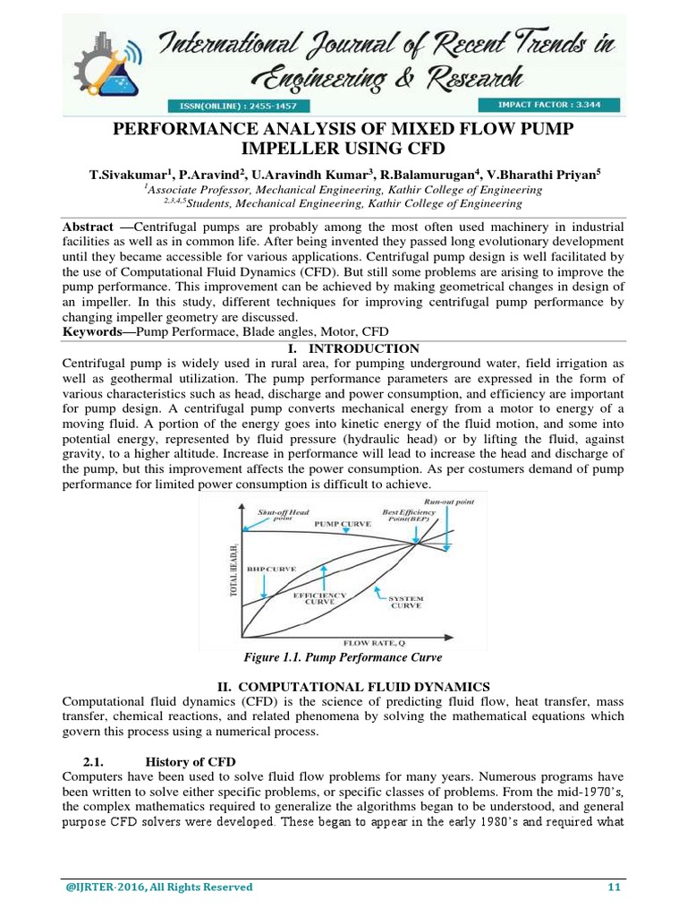 CFD Analysis of Mixed Flow Pump Impeller | PDF | Computational Fluid ...