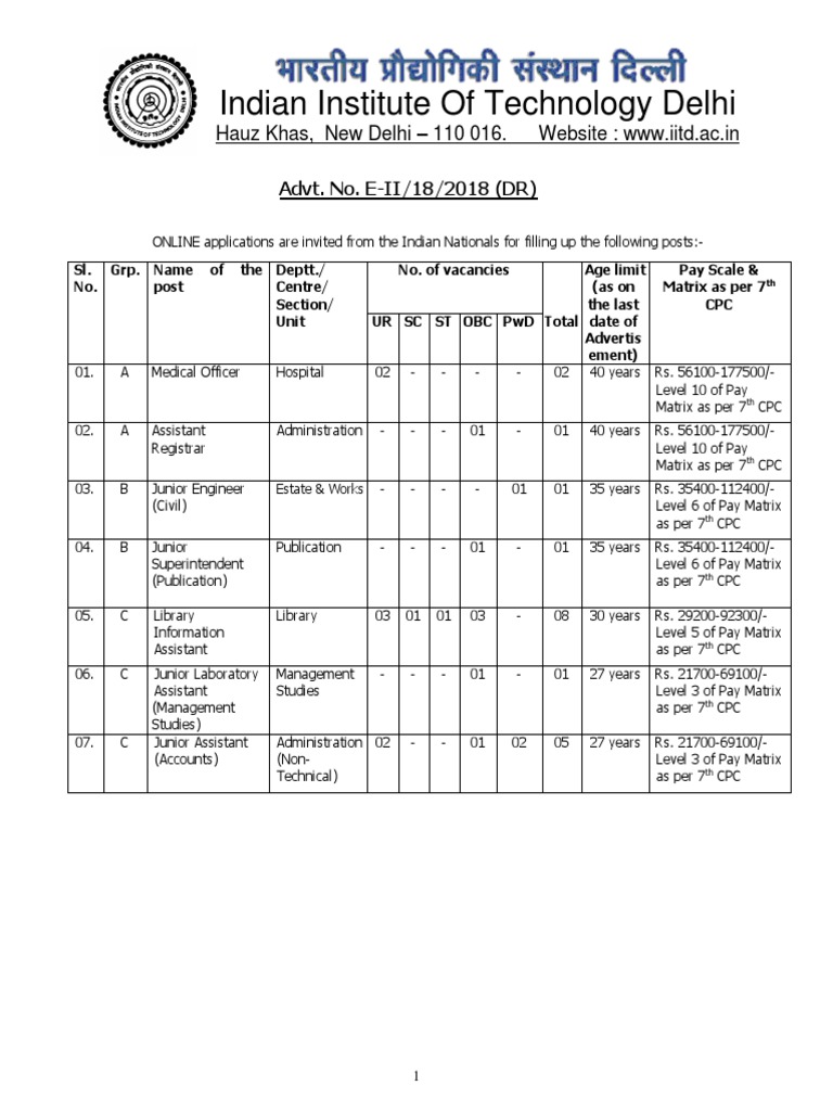 Indian Institute of Technology Delhi: Hauz Khas, New Delhi - 110 016 ...