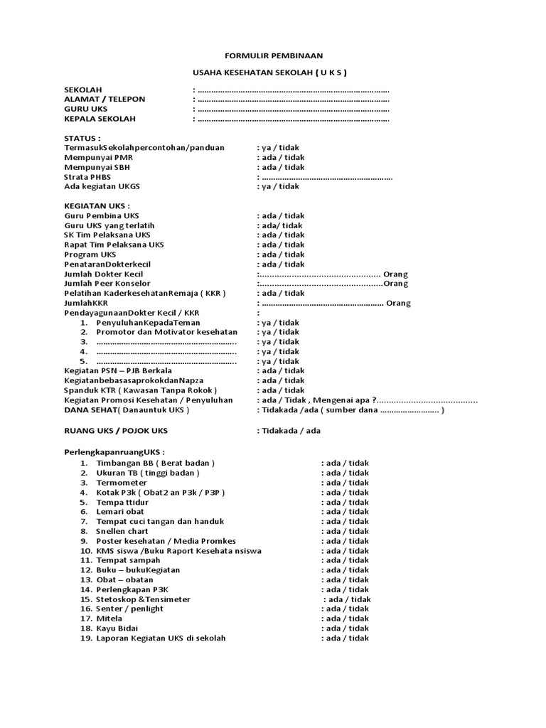 Form Pembinaan Uks | PDF