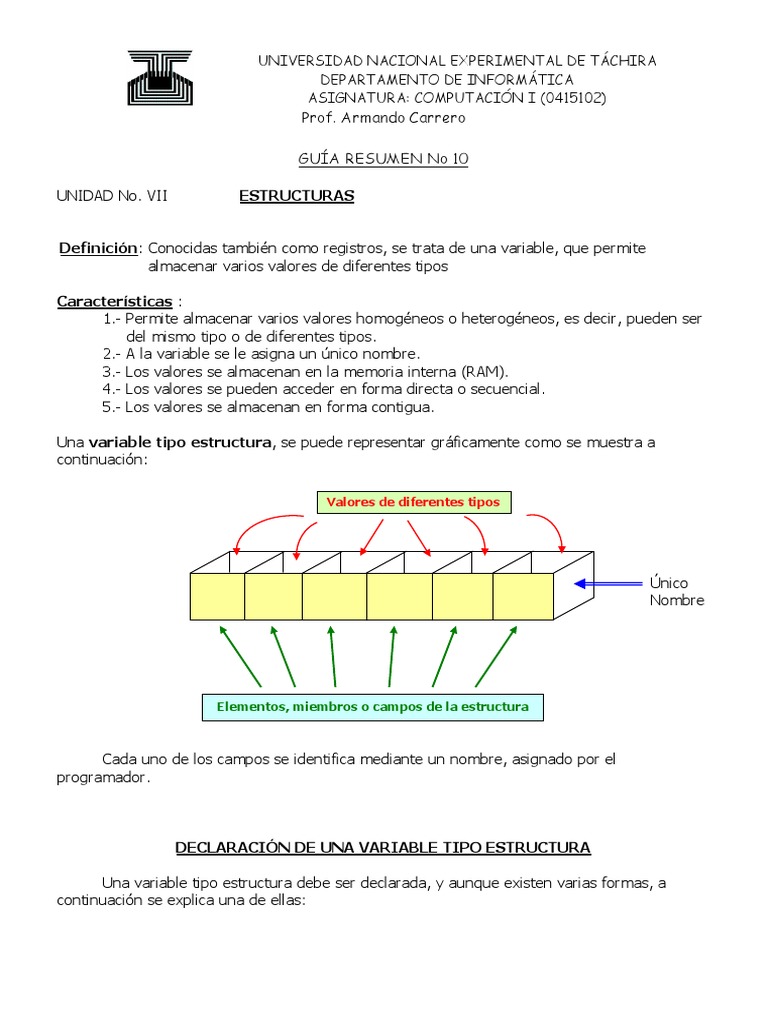 Estructuras en Lenguaje C PDF | PDF | Variable (informática) | Tipo de ...