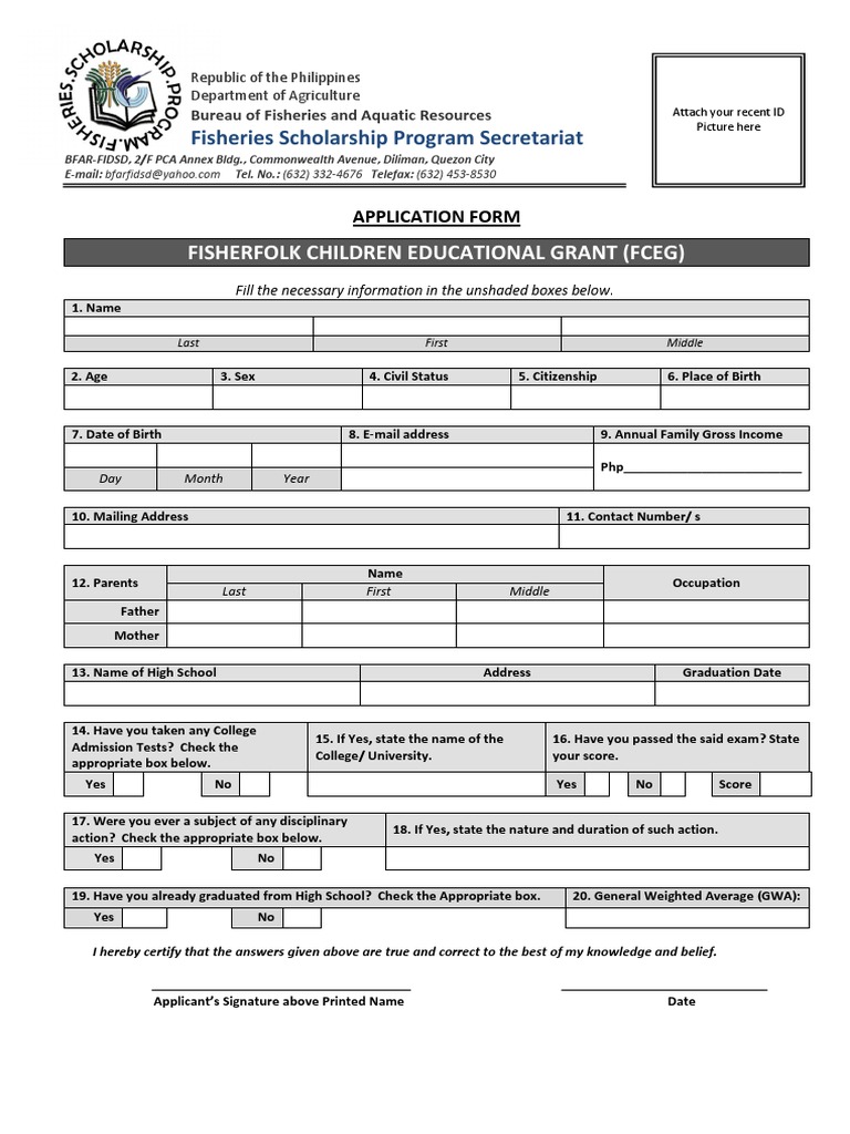 Fisherfolk Children Scholarship Form | PDF | Postgraduate Education ...
